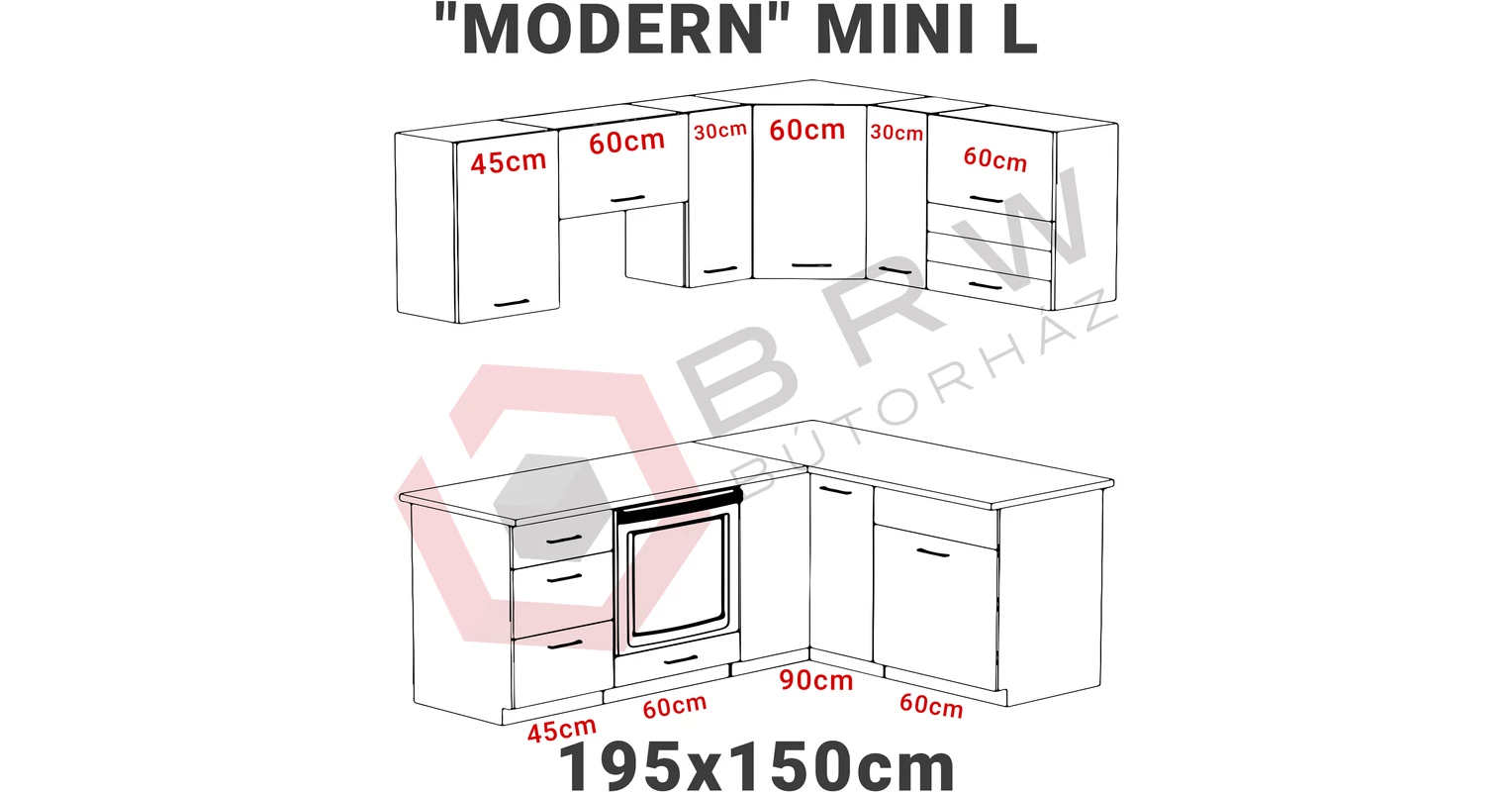 Modena MINI L alakú konyha 195x150 cm wenge | Modena konyhák | BRW Bútorház